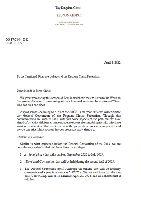 Documents - Regnum Christi General Convention